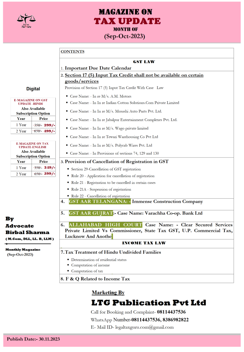 Magazine on Tax Update (Sep-Oct-2023) | Online Publication-30.11.2023 ...
